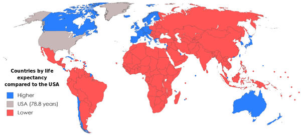The BFD | Map of the Day: Life Expectancy Compared to the USA