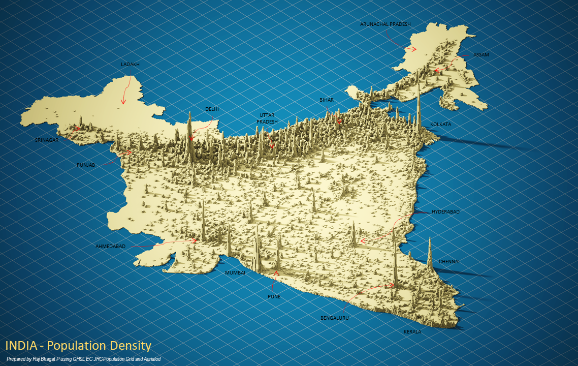 The BFD | Population Density of India Shown in 3D